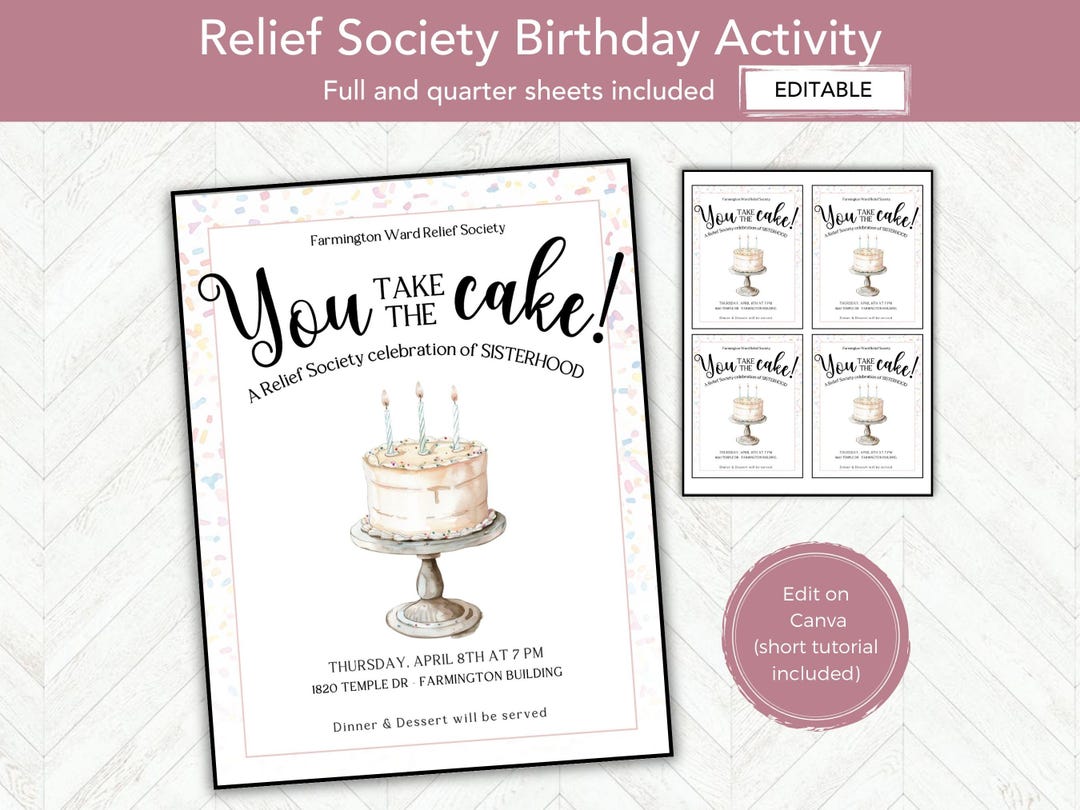 LDS Relief Society Birthday Activity, EDITABLE Activities Invitation ...