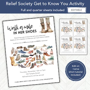 Walk a Mile in Her Shoes Relief Society Activity, EDITABLE RS Activity ...
