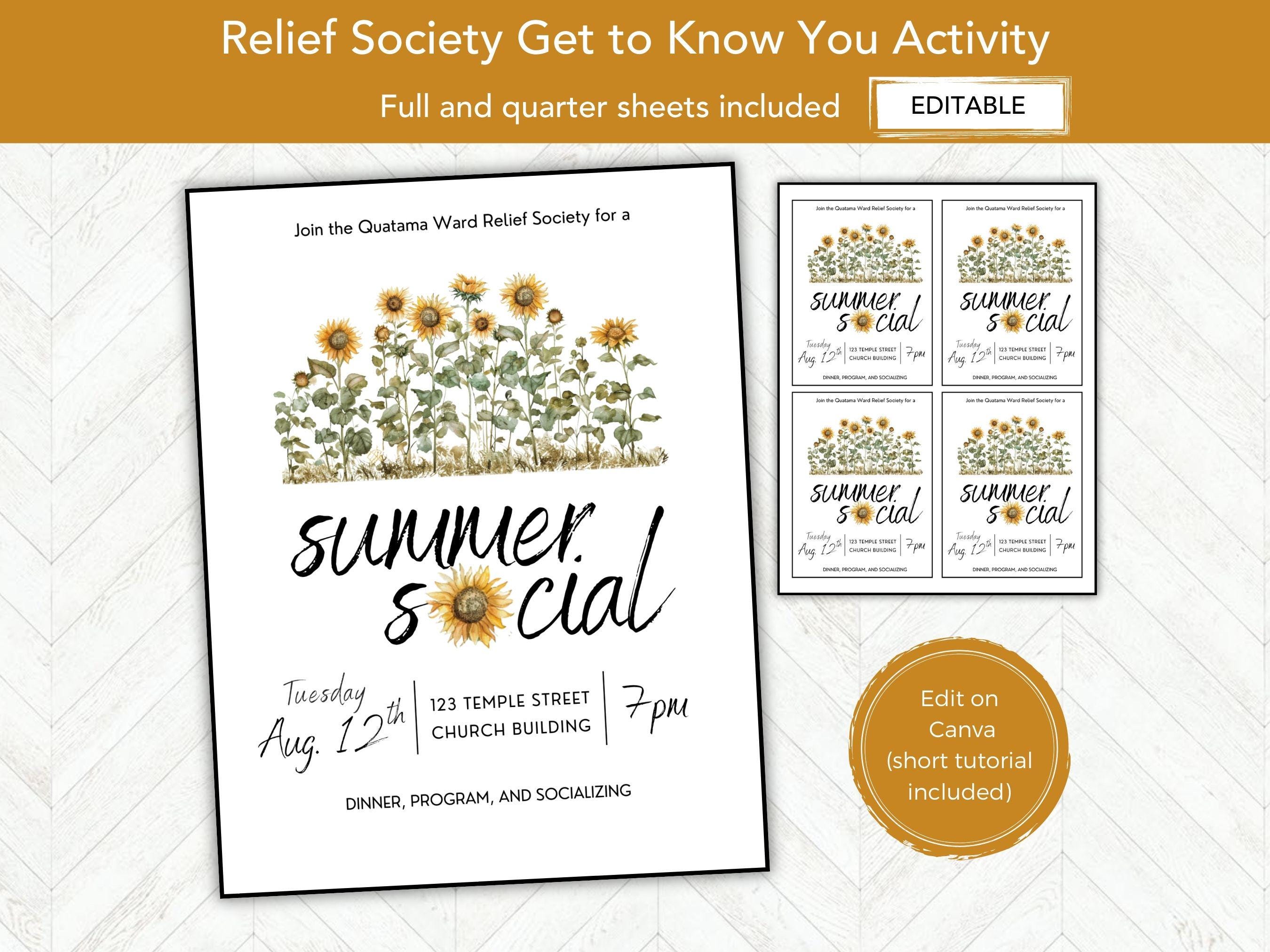 Relief Society Activity LDS Summer Social Invite, EDITABLE RS Activity ...