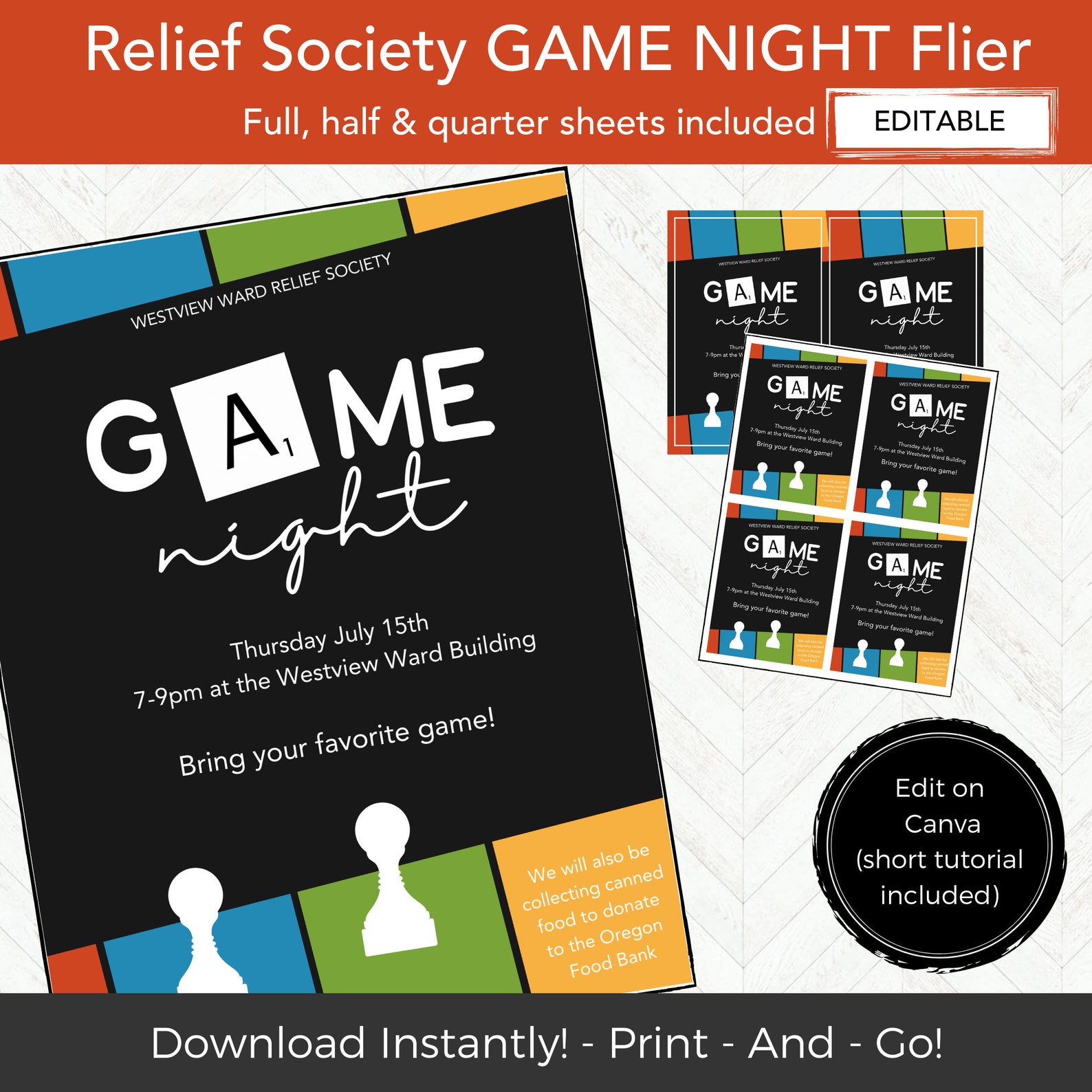 Relief Society Game Night Activity, EDITABLE RS Activity Invitation ...