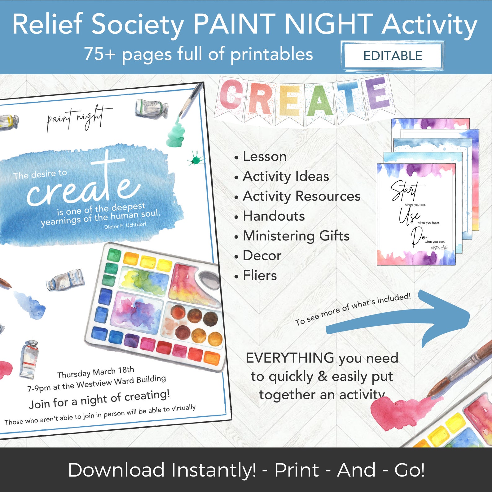 Relief Society Paint Night Activity, RS Activity Invitation Printable ...