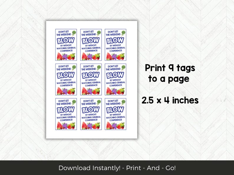 LDS Printable General Conference Treat Tag, Primary Conference Tag ...