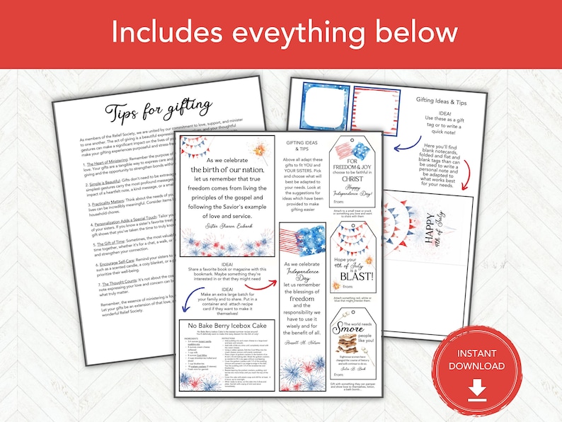 4th of July Day Ministering Kit, Relief Society Gift Idea, LDS ...