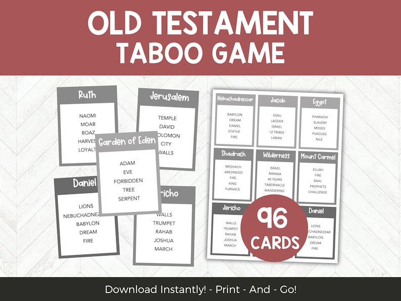 Old Testament Taboo Game, Printable Bible Games for Kids Teens & Adults ...