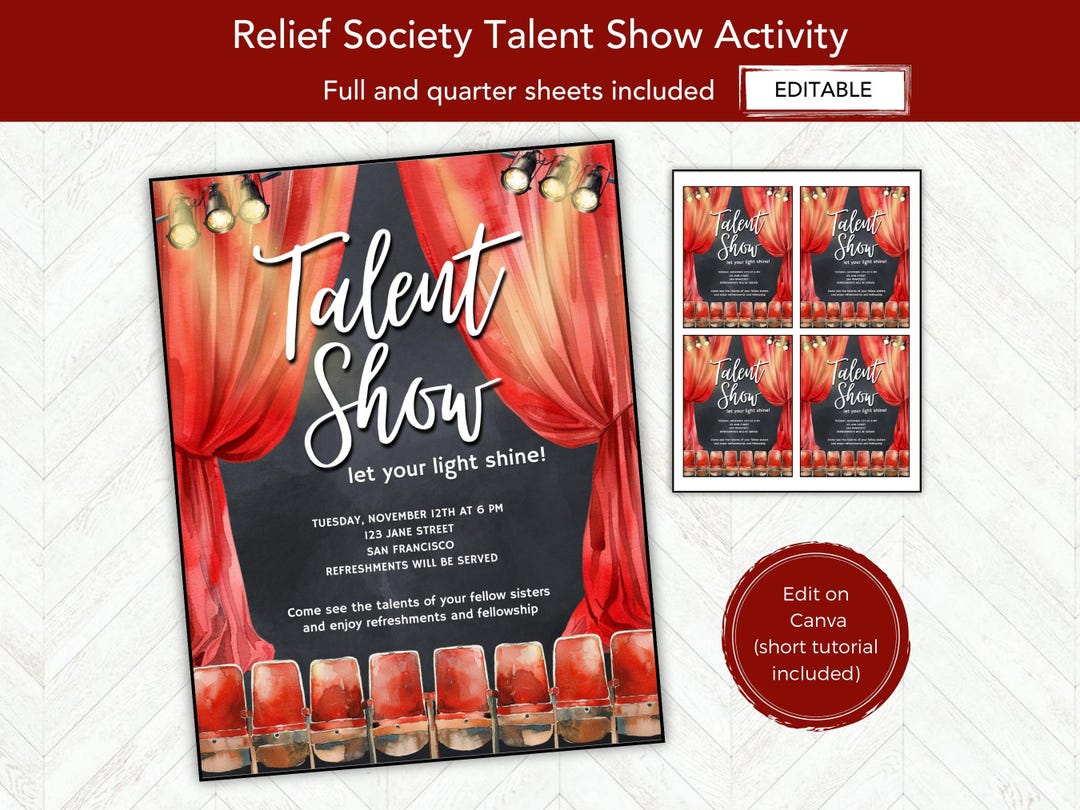 Relief Society Activity Talent Show, Editable Activity Invitation Flier, LDS Activities Template ...