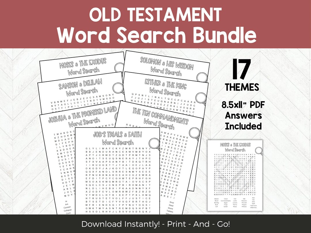 Old Testament Bible Word Search Puzzle BUNDLE, Printable Bible Games ...