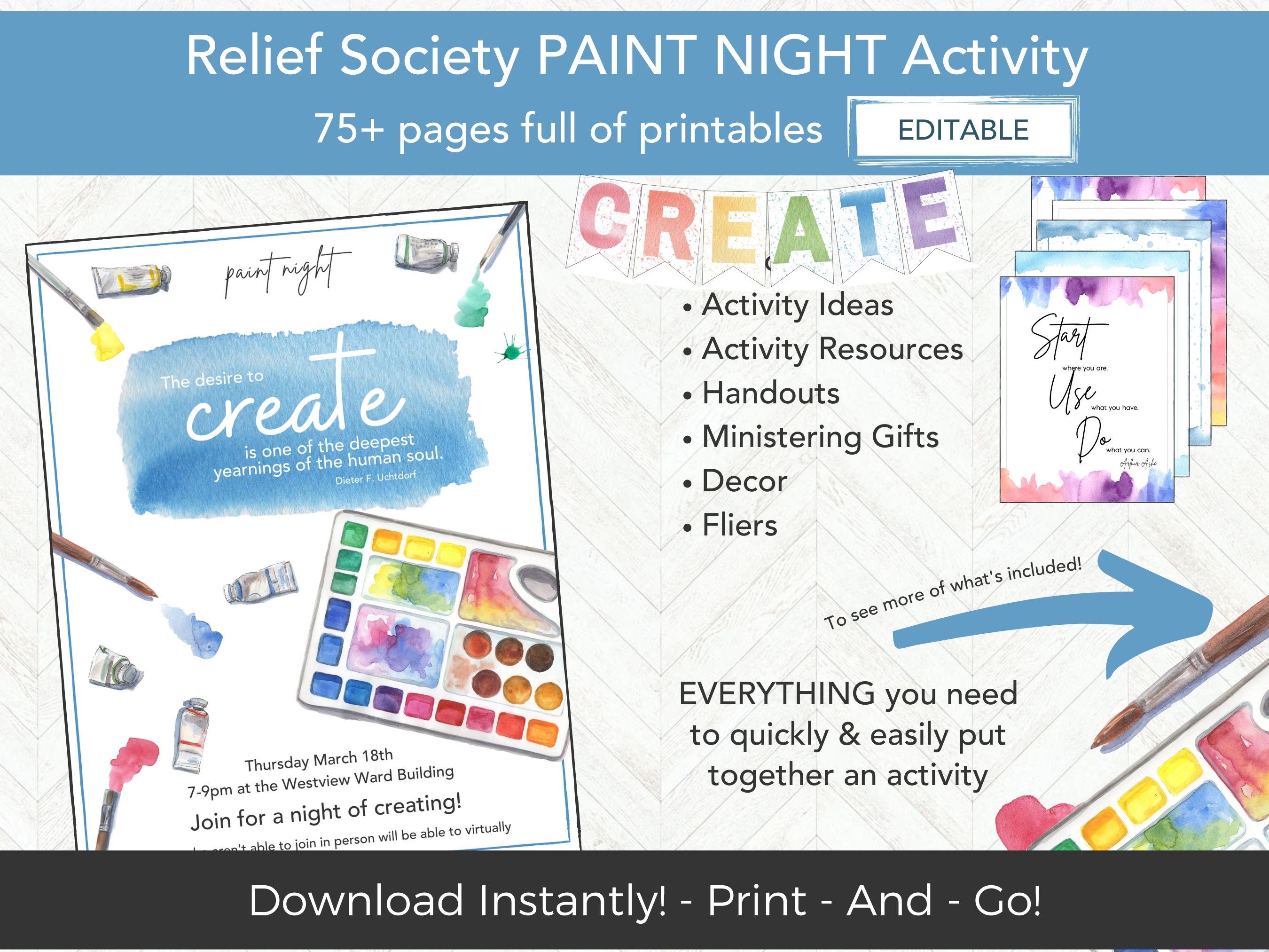Relief Society Paint Night Activity, RS Activity Invitation Printable ...