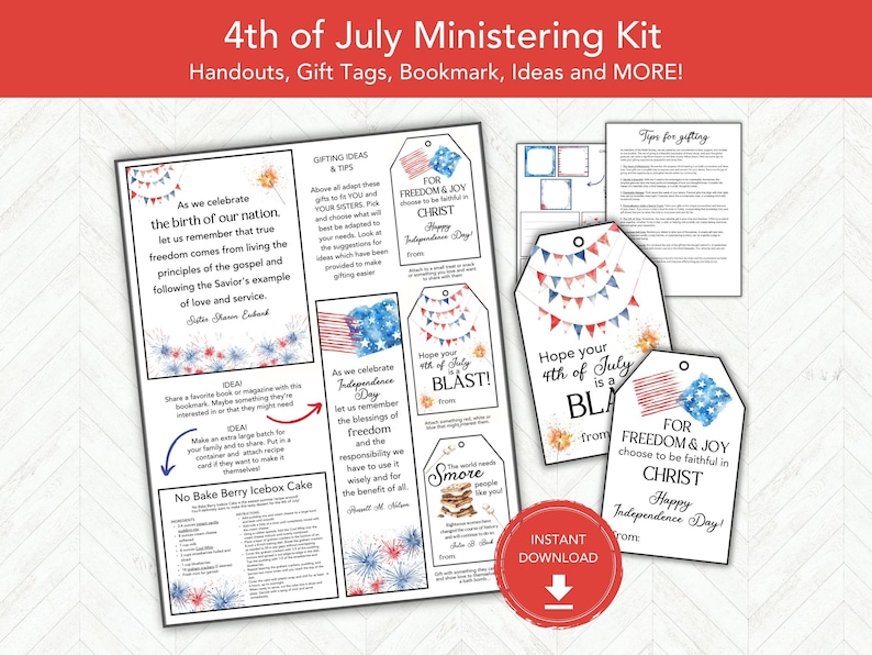 4th of July Day Ministering Kit, Relief Society Gift Idea, LDS ...