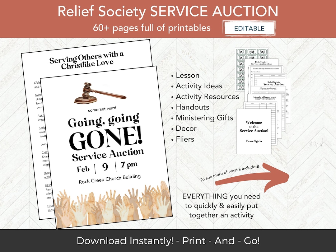 Relief Society Service Auction Activity Idea, RS Activity Invitation ...