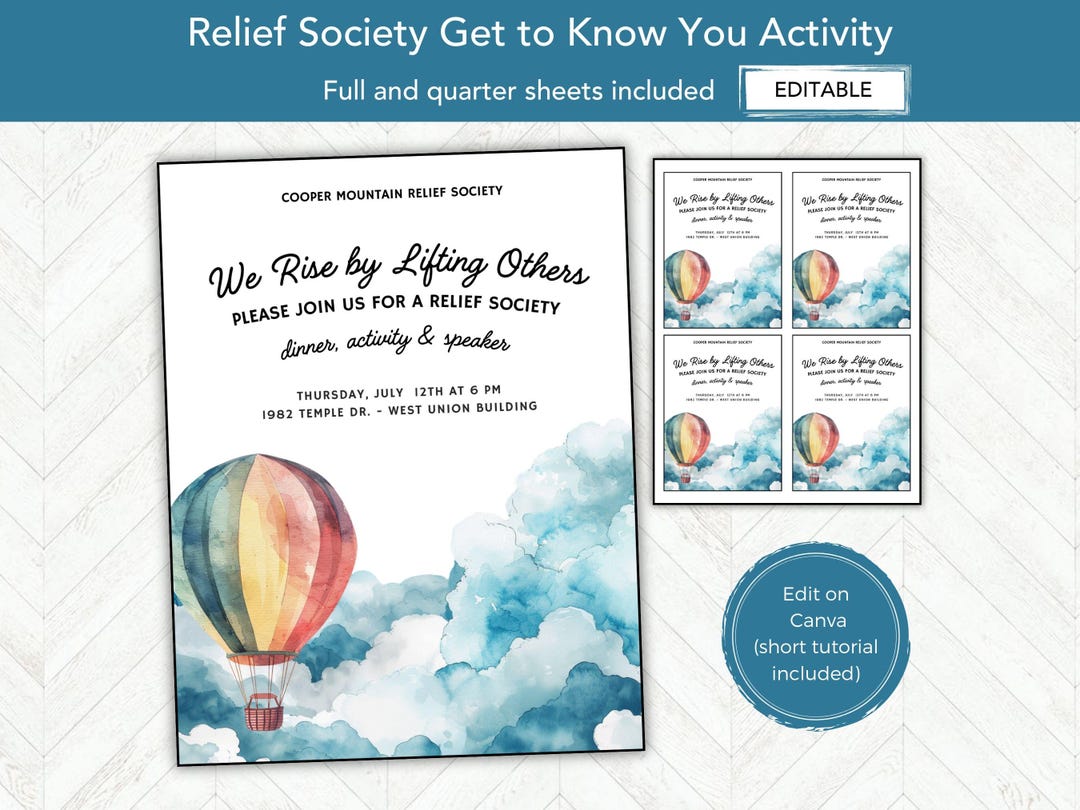 We Rise by Lifting Others Relief Society Activity, EDITABLE RS Activity ...
