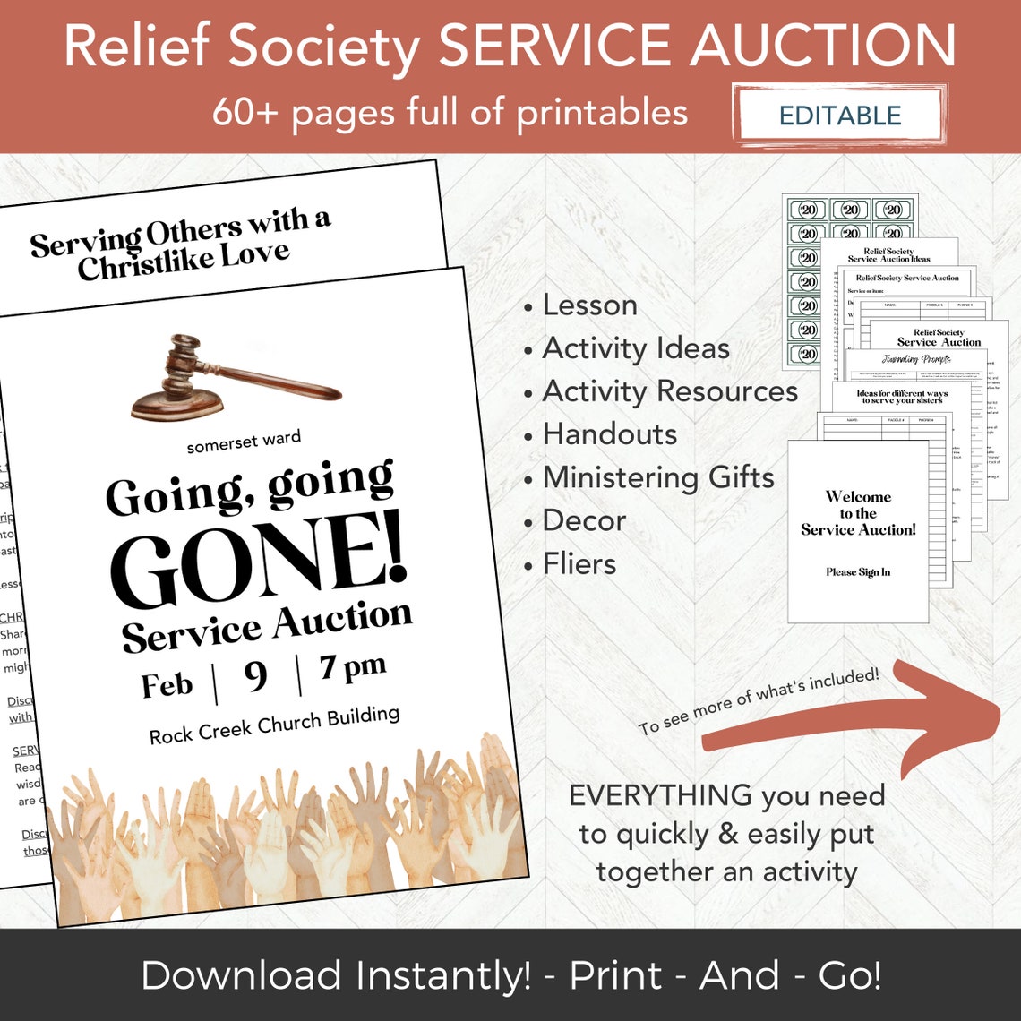 Relief Society Service Auction Activity Idea, RS Activity Invitation ...