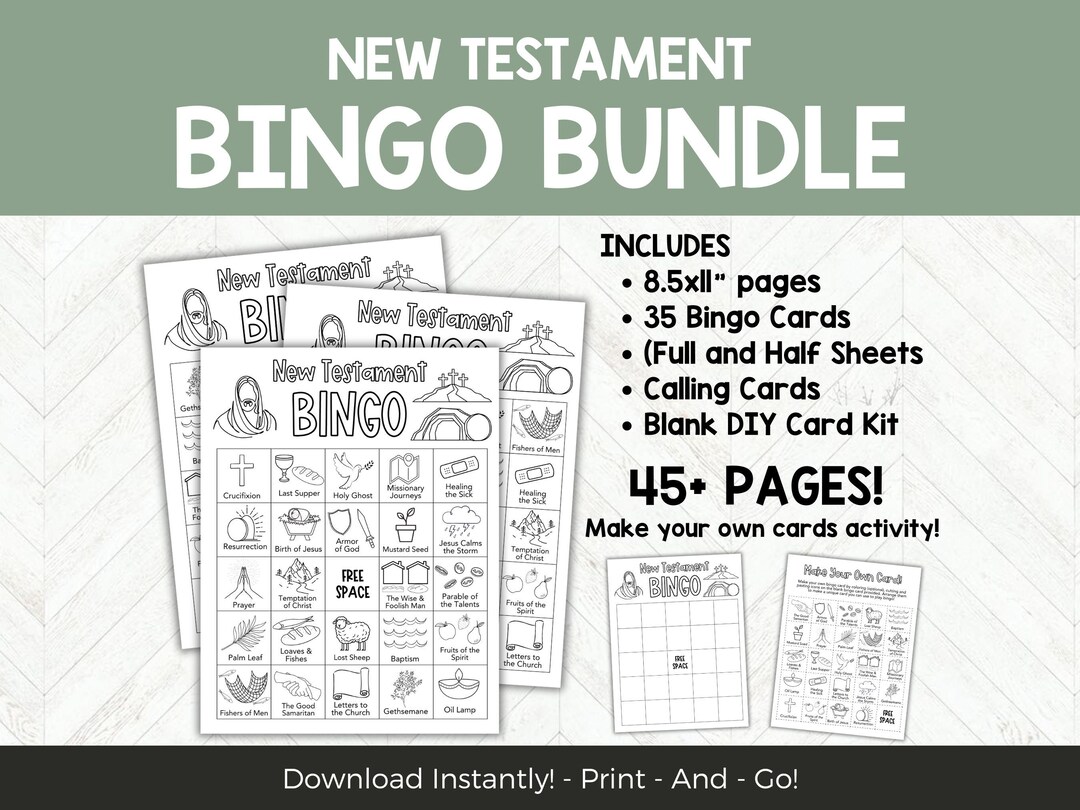New Testament Bible Bingo, Bible Games for Kids Teens and Adults ...