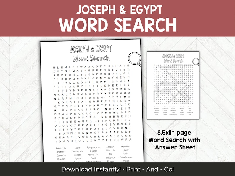 Joseph in Egypt Old Testament Bible Word Search, Bible Games, Sunday ...