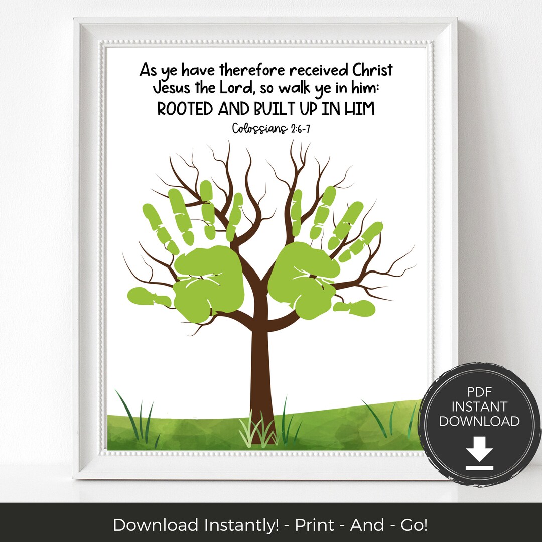 Be Rooted in Christ Childrens Bible Verse Handprint Craft, Christian ...