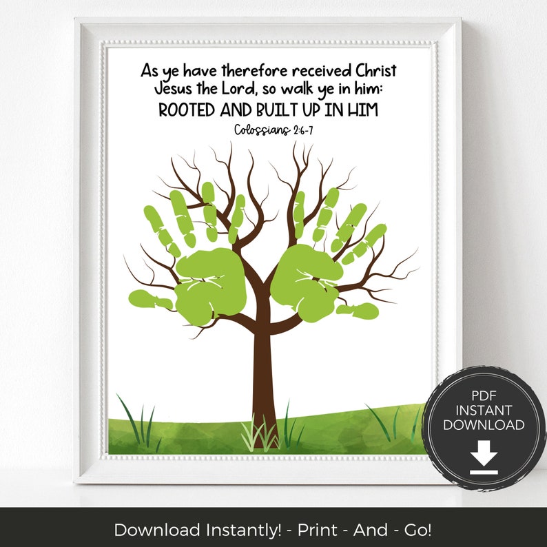 Be Rooted in Christ Childrens Bible Verse Handprint Craft, Christian ...