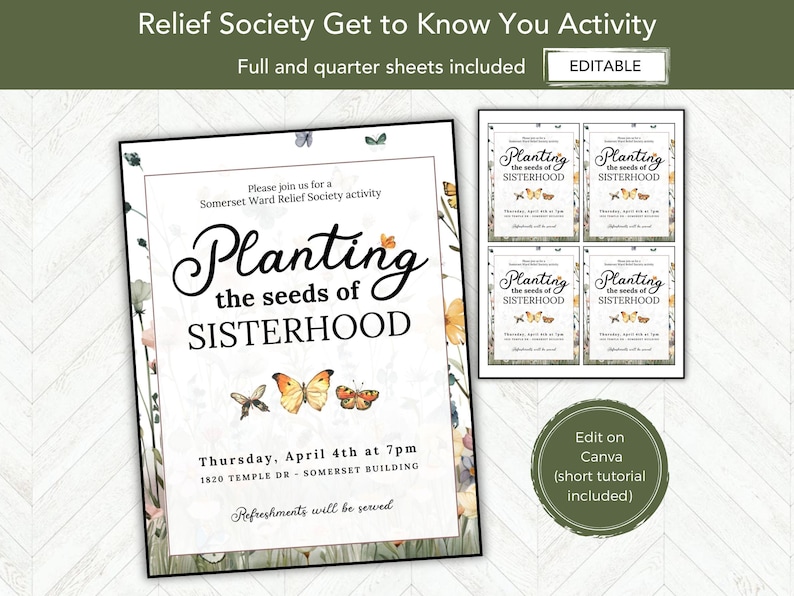 Spring Garden LDS Relief Society Activity, EDITABLE RS Activities ...
