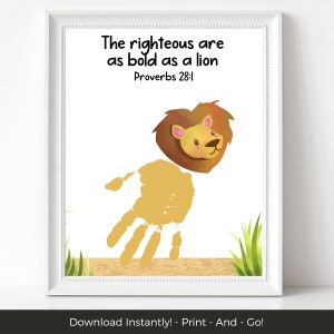 Lion Printable Bible Verse Handprint Art, Handprint Craft, Christian ...