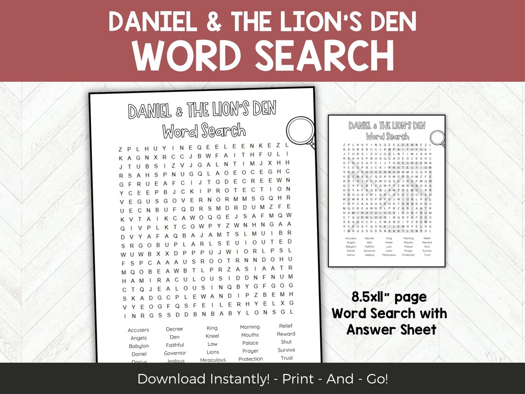 Daniel and the Lions Den Old Testament Bible Word Search, Printable ...