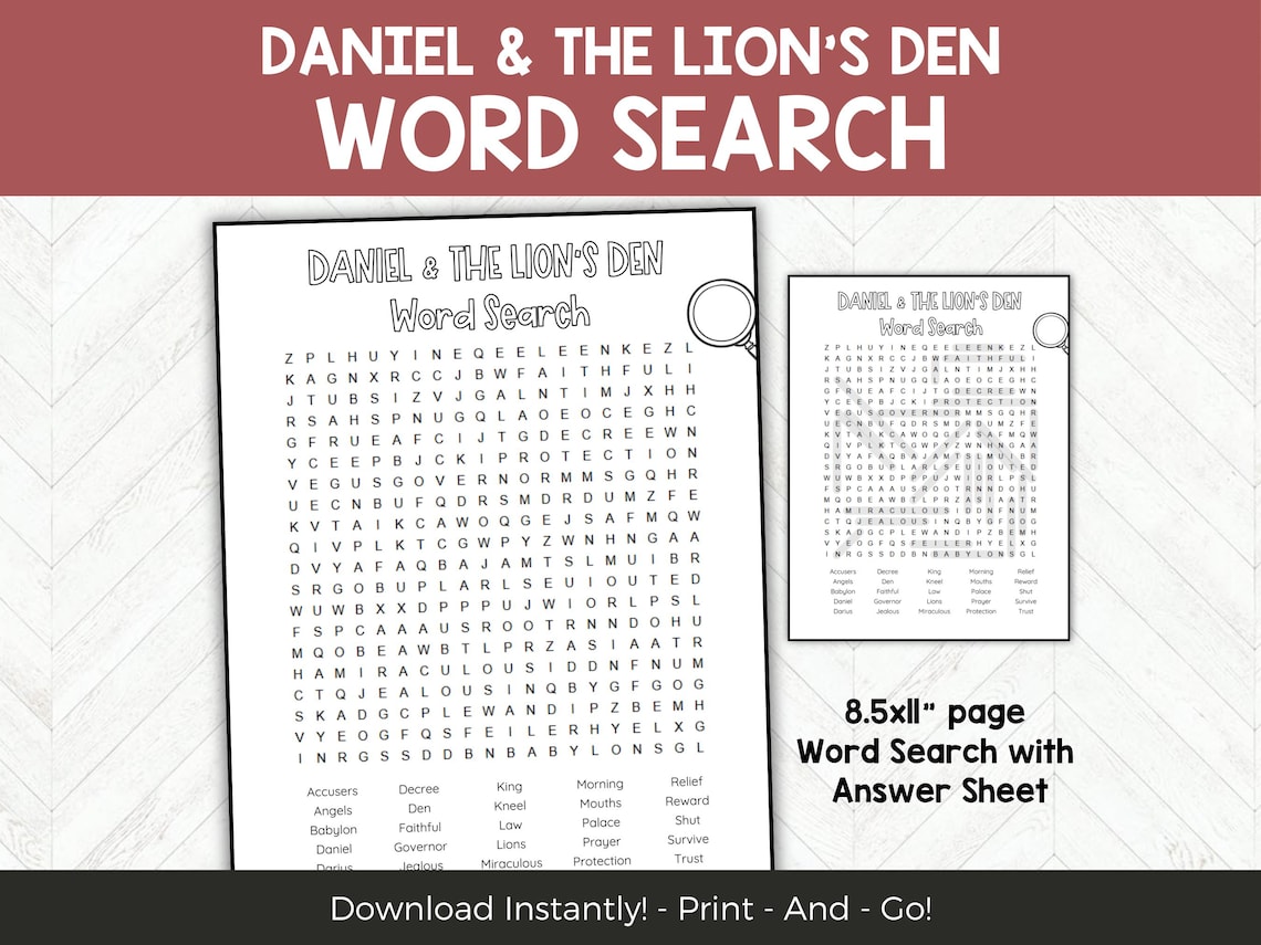 Daniel and the Lions Den Old Testament Bible Word Search, Printable ...