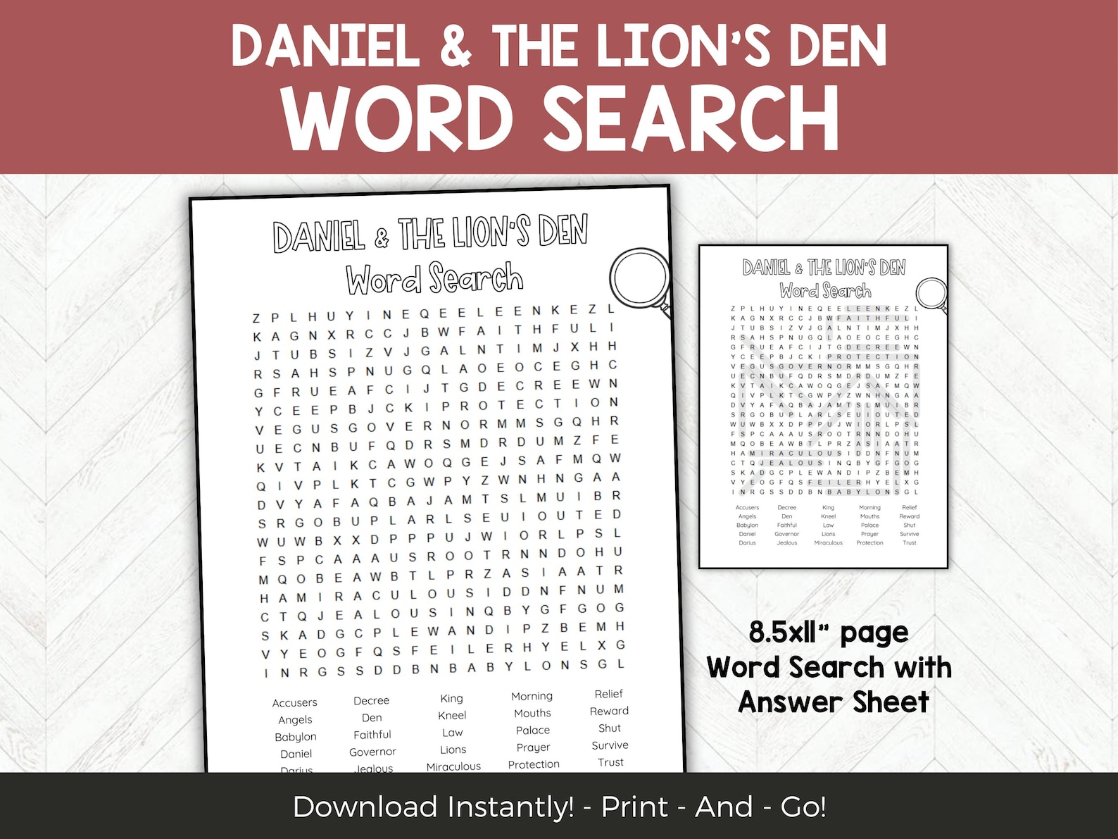 Daniel and the Lions Den Old Testament Bible Word Search, Printable ...