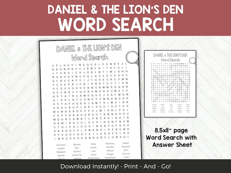 Daniel and the Lions Den Old Testament Bible Word Search, Printable ...