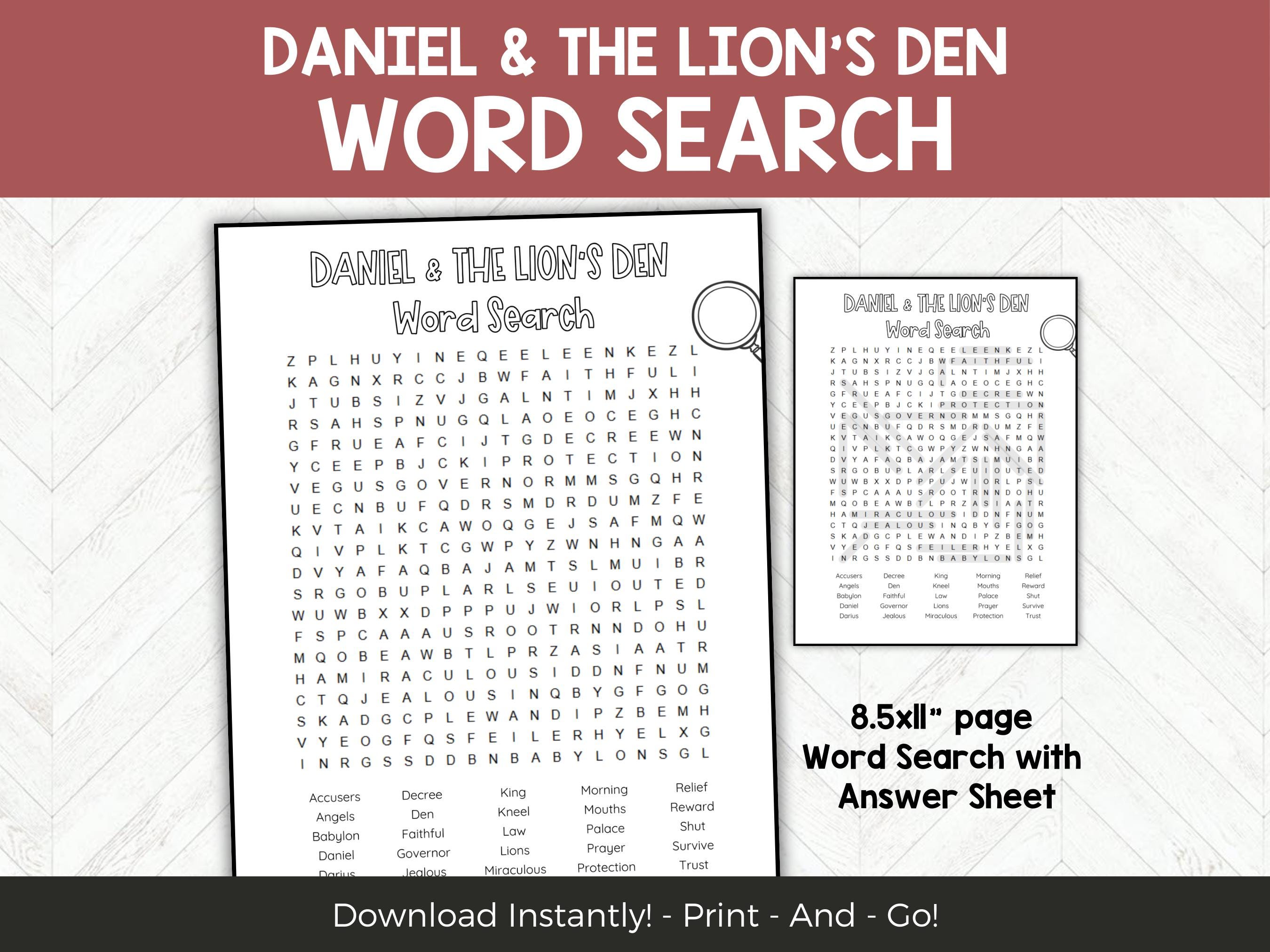 Daniel and the Lions Den Old Testament Bible Word Search, Printable ...