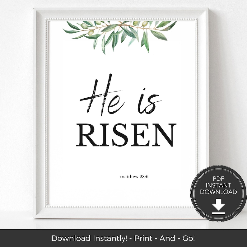 He is Risen Printable Art, Matthew 28:6 Bible Verse Wall Art, Christian ...