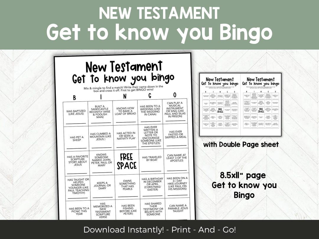 New Testament Get to Know You Bingo Game Printable, Christian ...