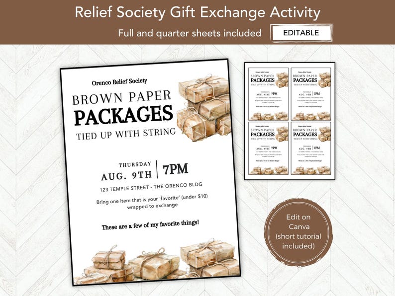 Gift Exchange LDS Relief Society Activity, EDITABLE RS Activities ...