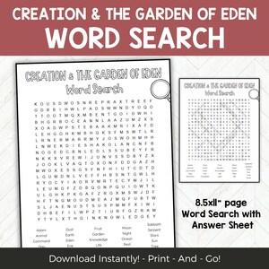 Garden of Eden Old Testament Bible Word Search Puzzle, Printable Bible ...