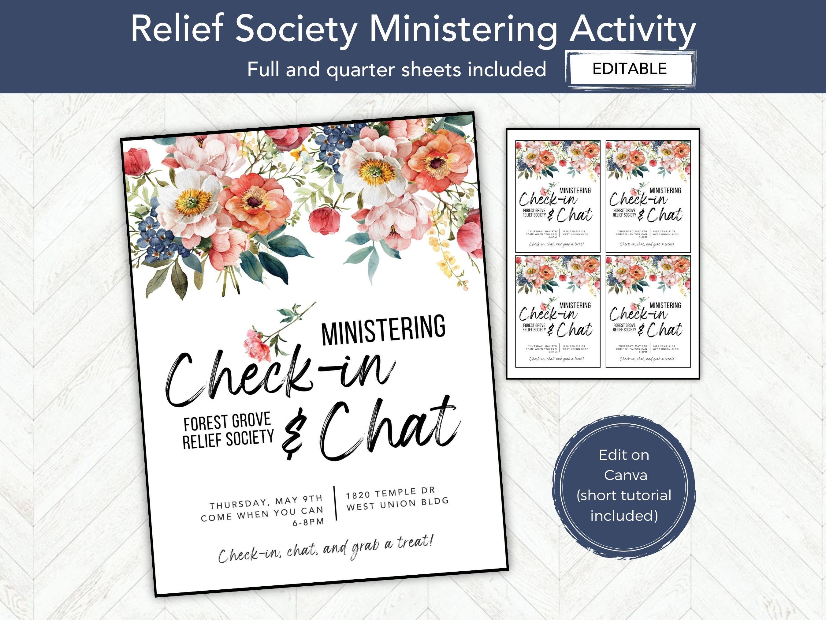 Ministering Relief Society Activity, EDITABLE Invitation Flier, LDS ...