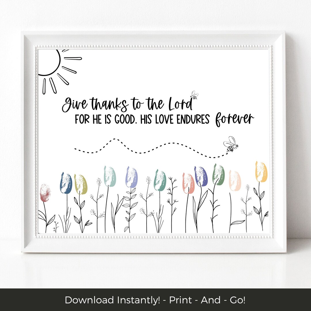 Give Thanks to the Lord Printable Fingerprint Art, Finger Print Craft ...