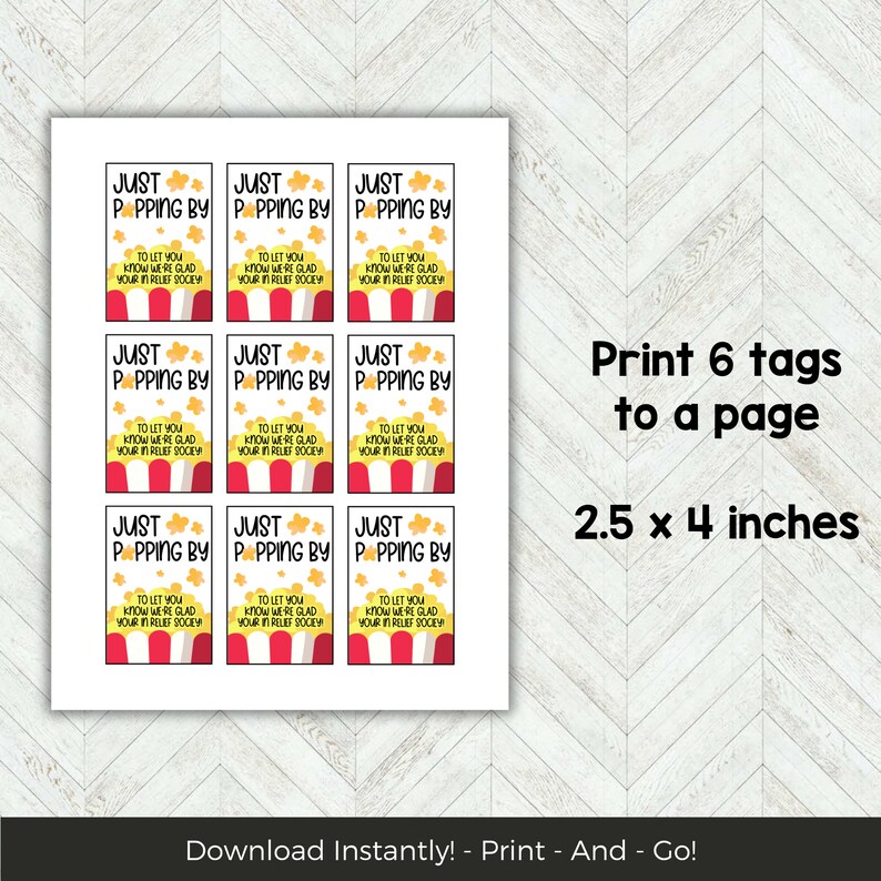 Popcorn Ministering Gift Tag, Relief Society Gift Idea, LDS Ministering ...