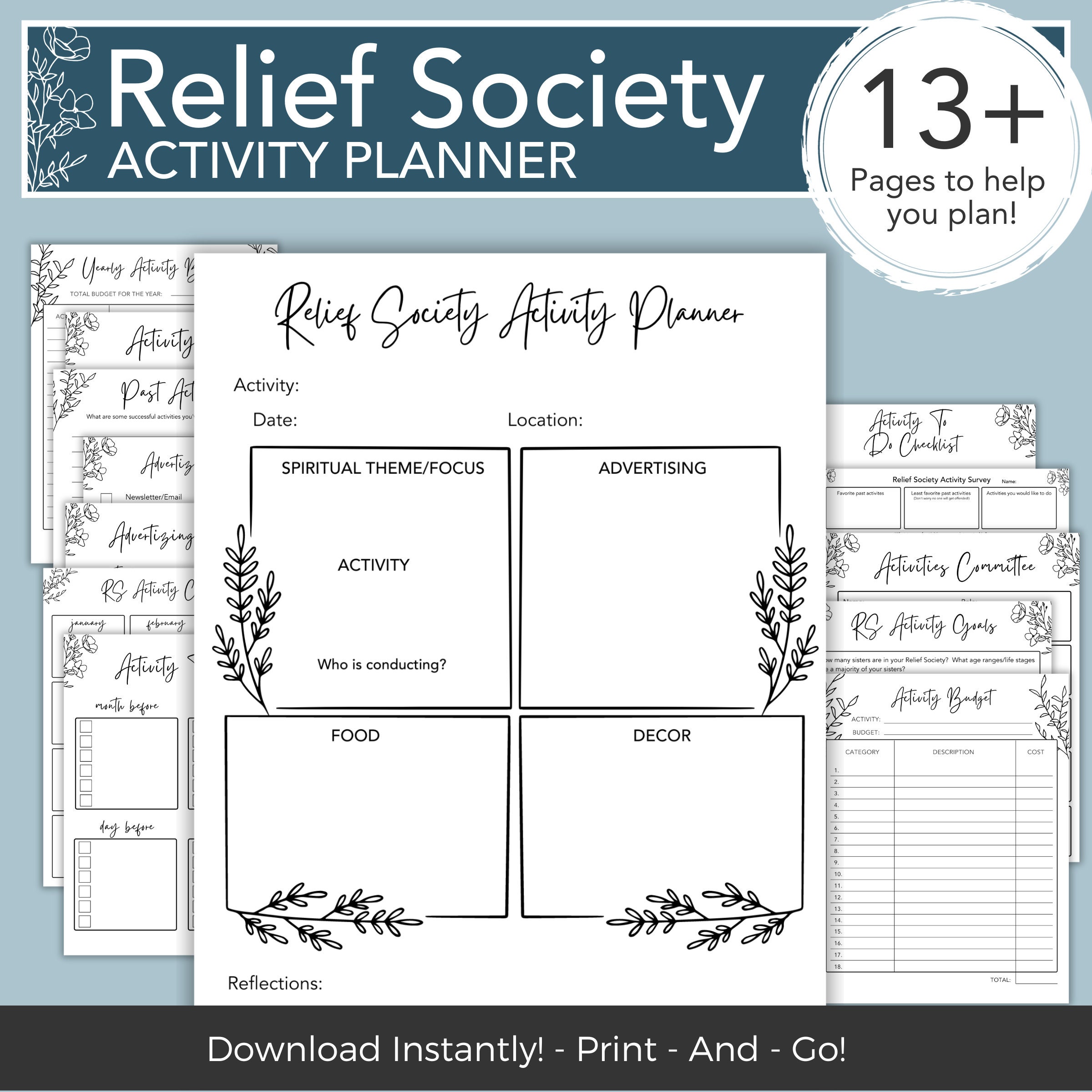 RELIEF SOCIETY Activity Planning Sheets, Activity Planner Instant ...