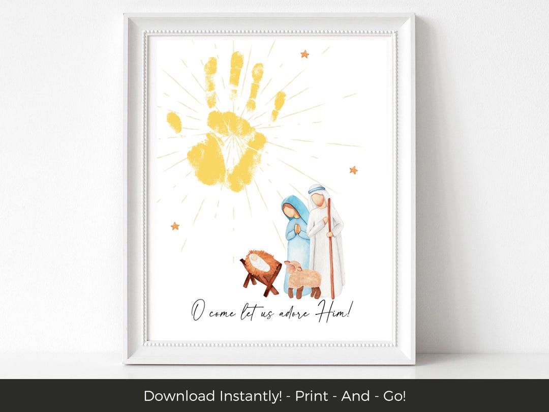 Let Us Adore Him Christmas Handprint Art, Printable Sunday School Craft ...