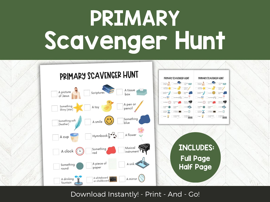 Church Scavenger Hunt, LDS Primary Activity, Easy LDS Printable Game ...