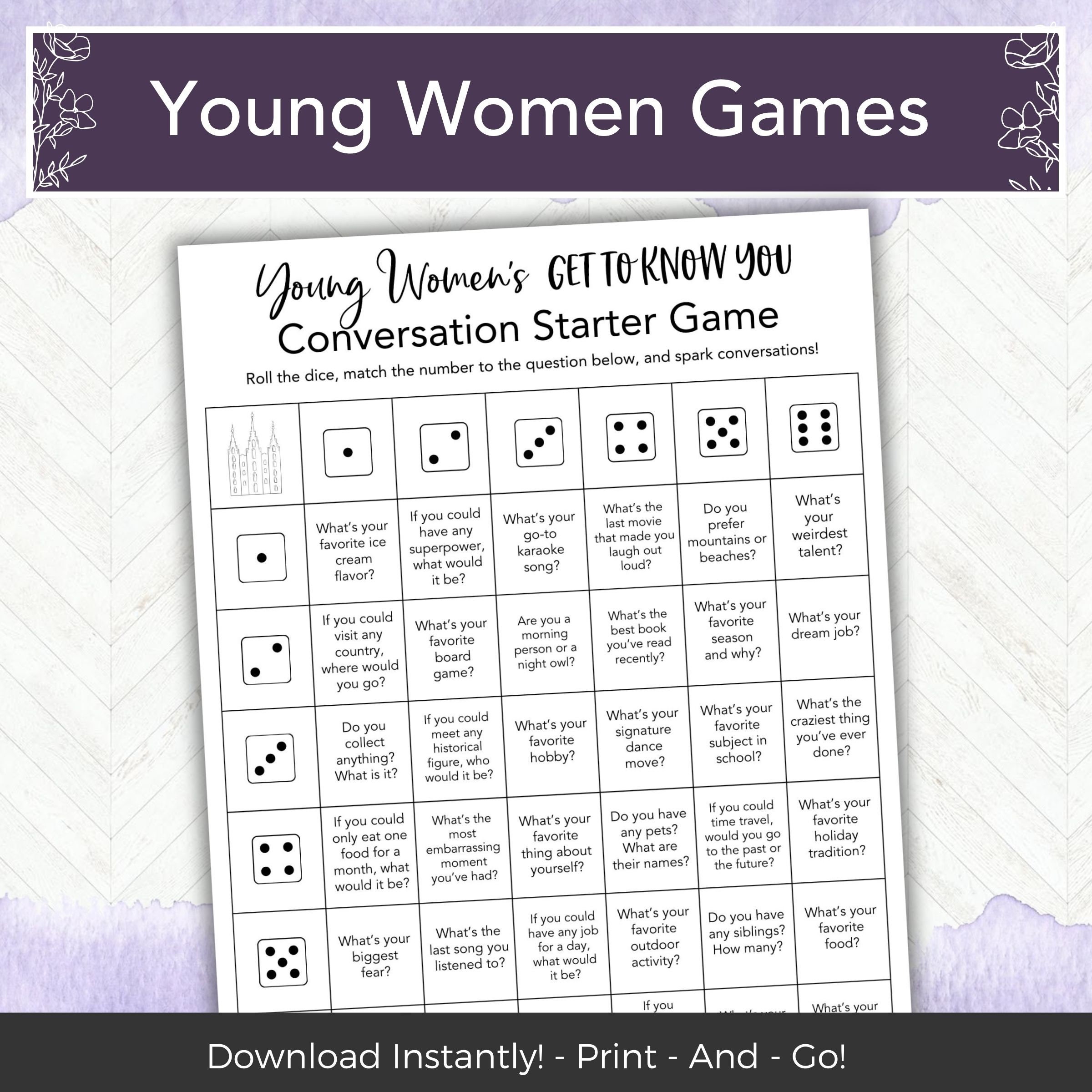 LDS Young Women Activity, Easy LDS Printable Game Idea, Church of Jesus ...