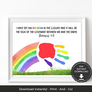 Noah's Ark Rainbow Children's Bible Handprint Craft, Scripture ...