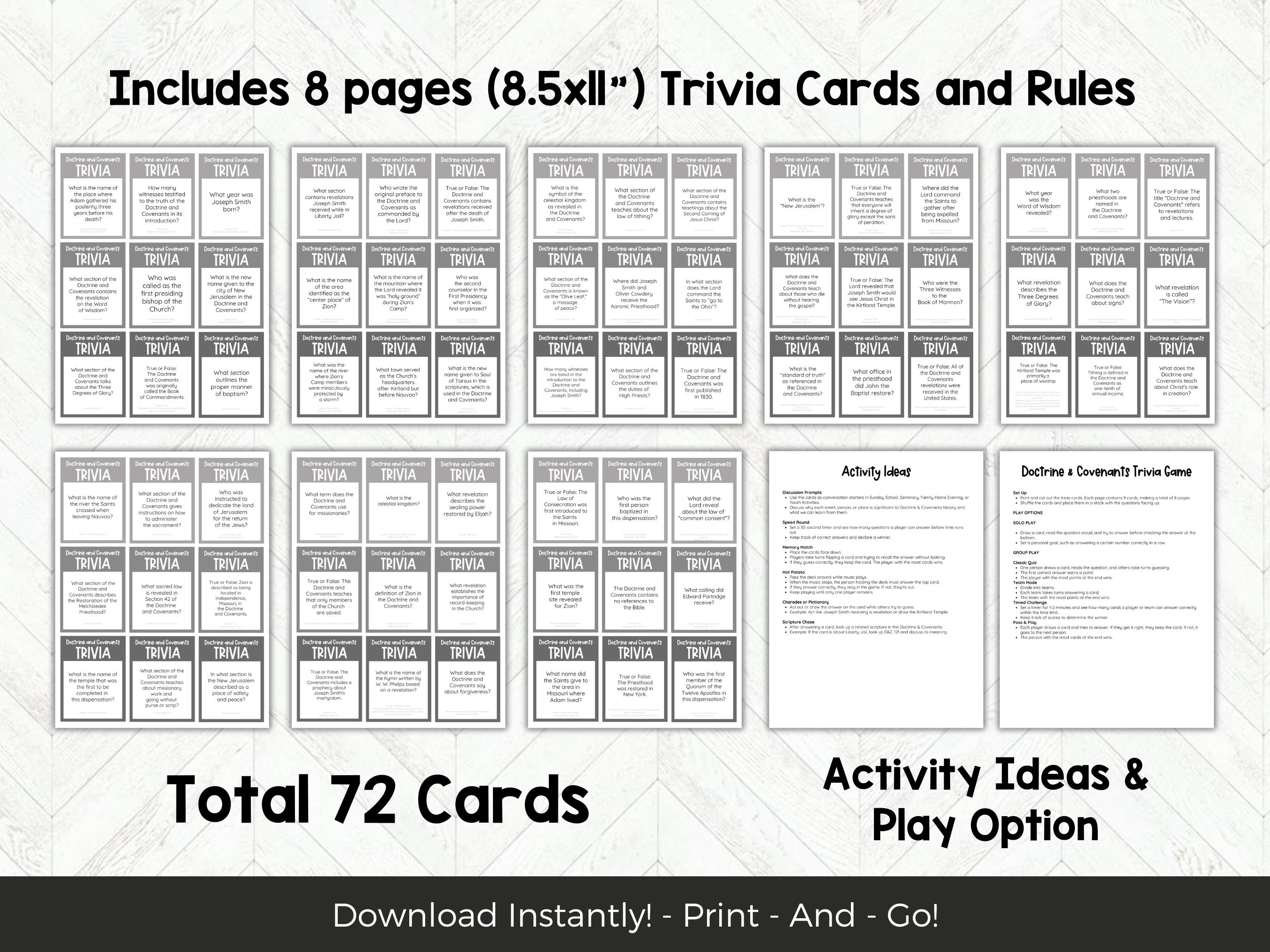 Doctrine and Covenants LDS Game, D&C Trivia Game for LDS Seminary Class ...