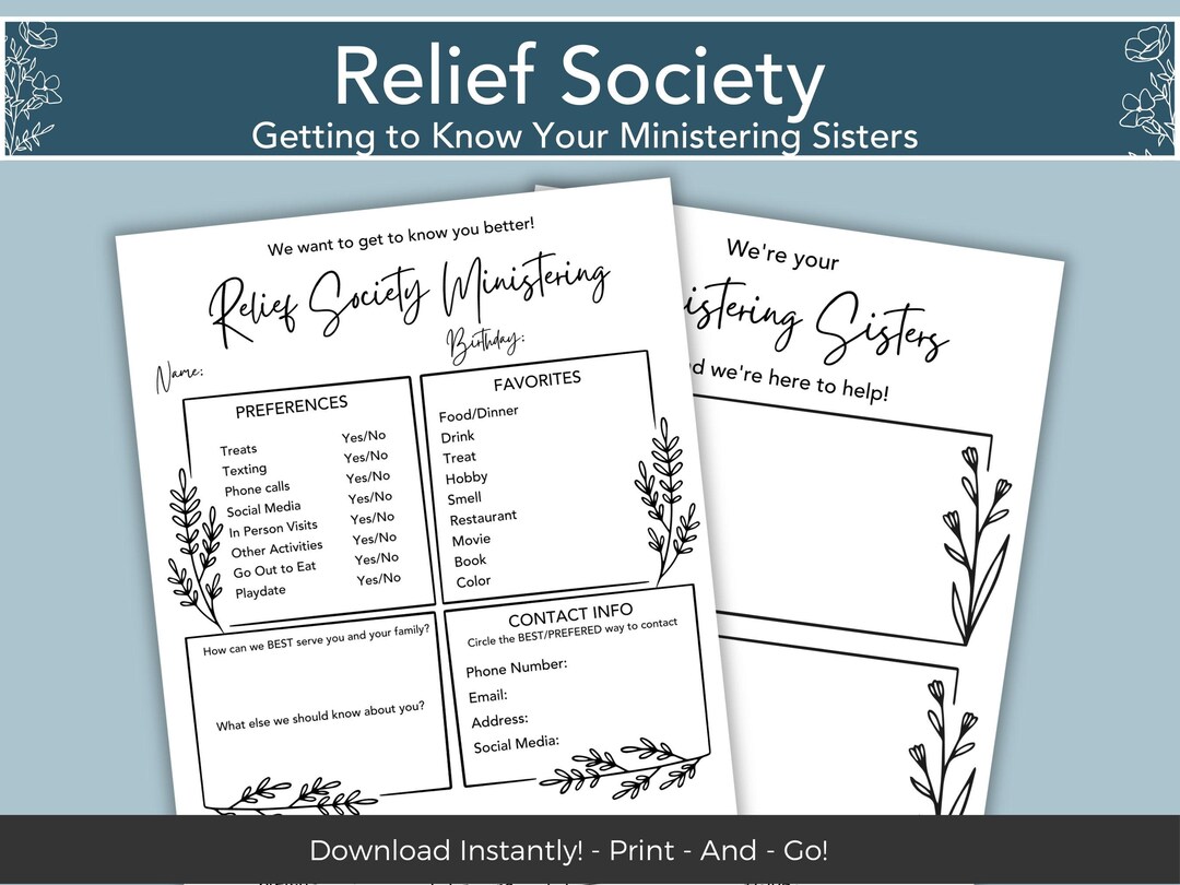 RELIEF SOCIETY Ministering Sister Survey, Ministering Get to Know You ...