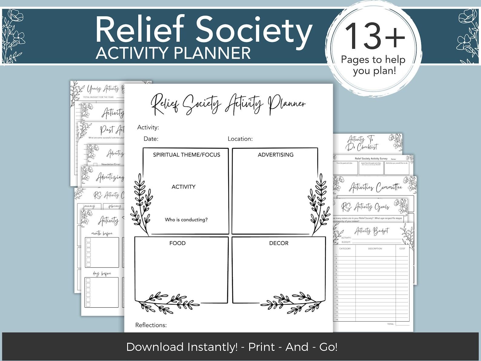 RELIEF SOCIETY Activity Planning Sheets, Activity Planner Instant ...