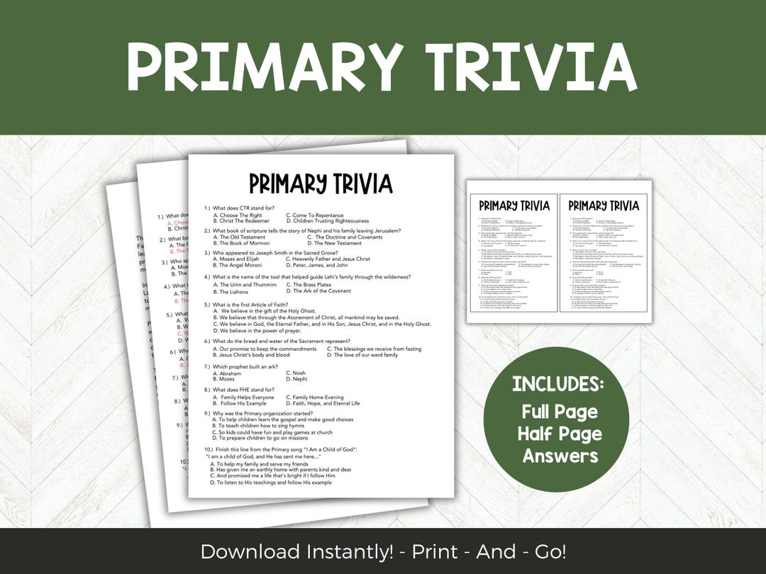 LDS Primary Trivia Activity, Easy LDS Printable Game, Sunday School ...