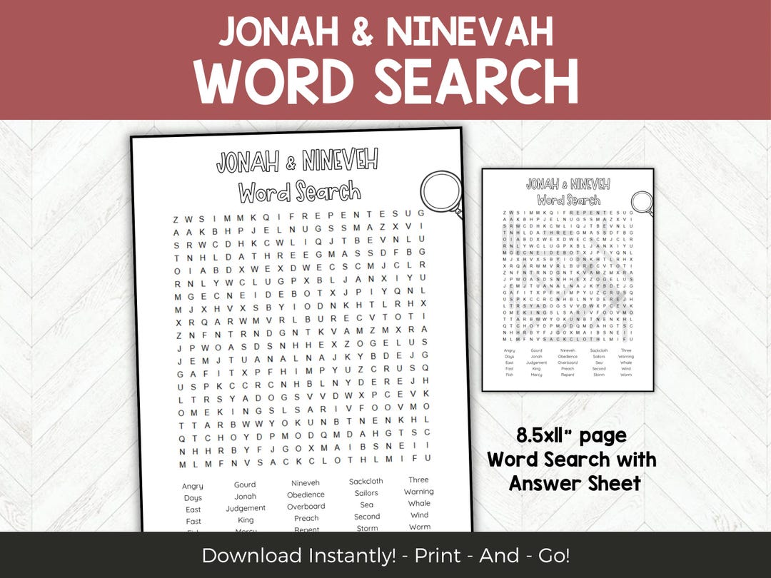 Jonah and the Whale Old Testament Bible Word Search Puzzle, Printable ...
