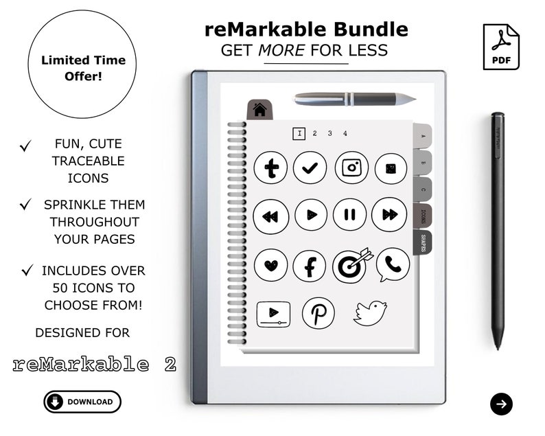 PDF Remarkable Template, Hyperlinked Digital Notebook, for Remarkable 2 ...