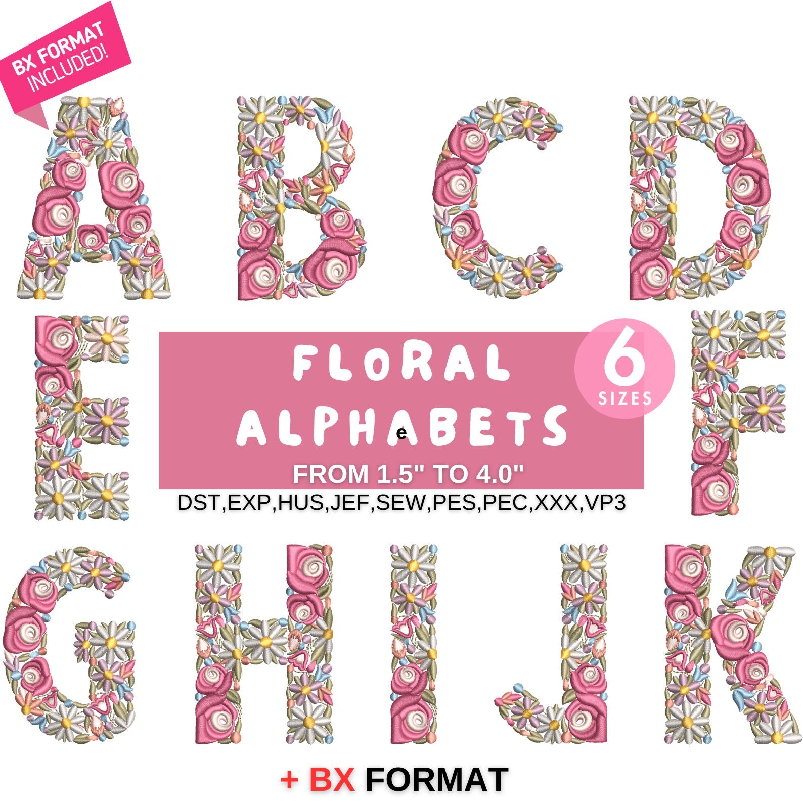 Floral Font Machine Embroidery Designs, BX Format, A-Z Full Flower ...