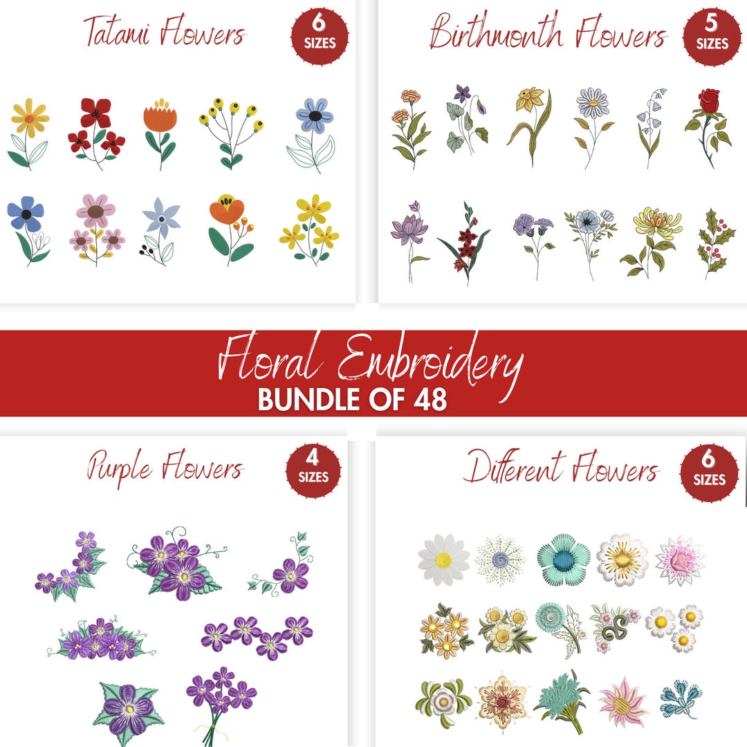 48 Flower Embroidery Files Package, Mini Flower Embroidery Design ...