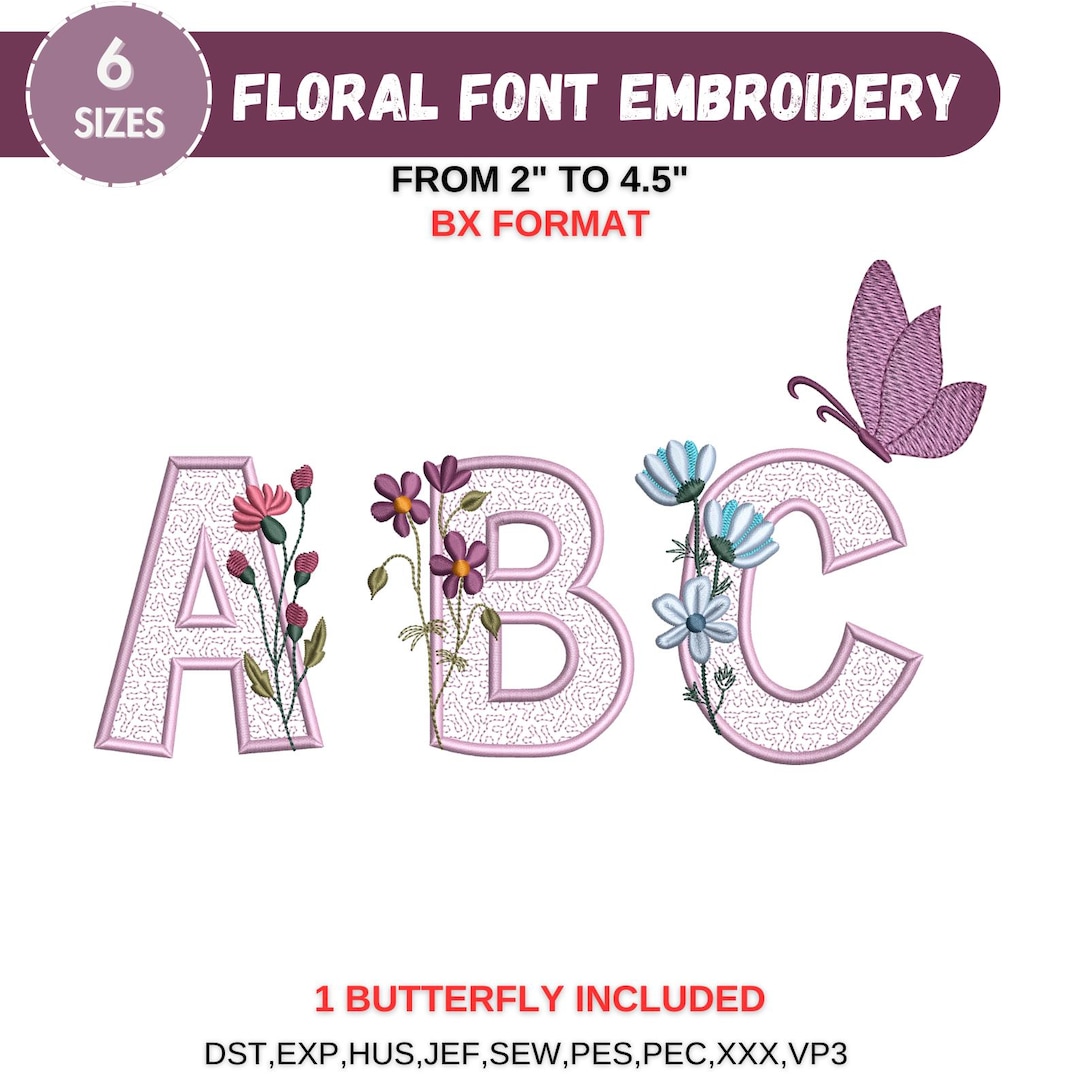 BX Floral Font Embroidery, A-Z Full Flower Alphabet Machine Embroidery ...