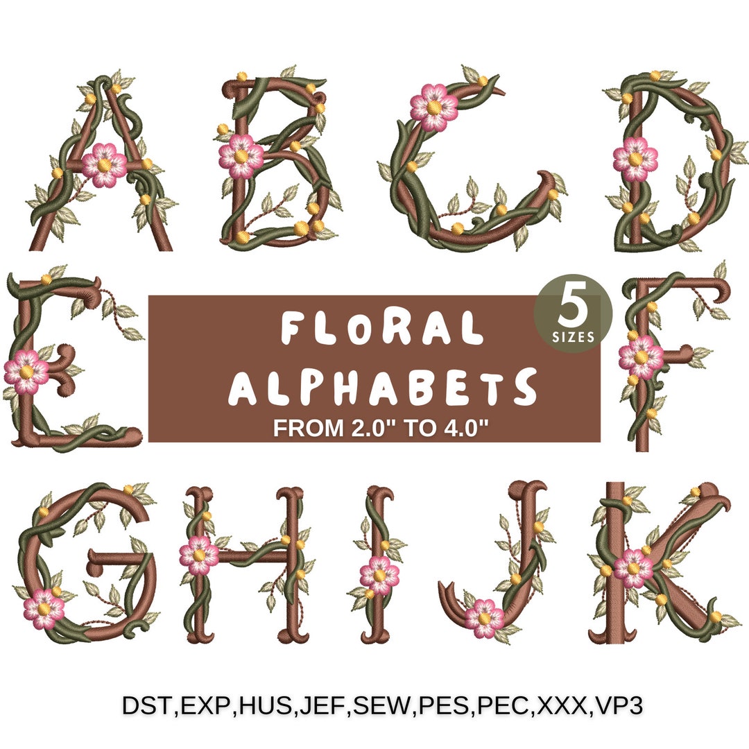 Floral Font Embroidery, A-Z Full Flower Alphabet Machine Embroidery ...