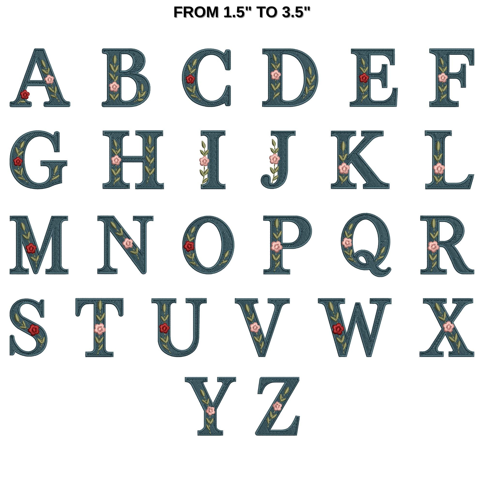 Floral Font Machine Embroidery Designs, A-Z Full Flower Alphabet ...
