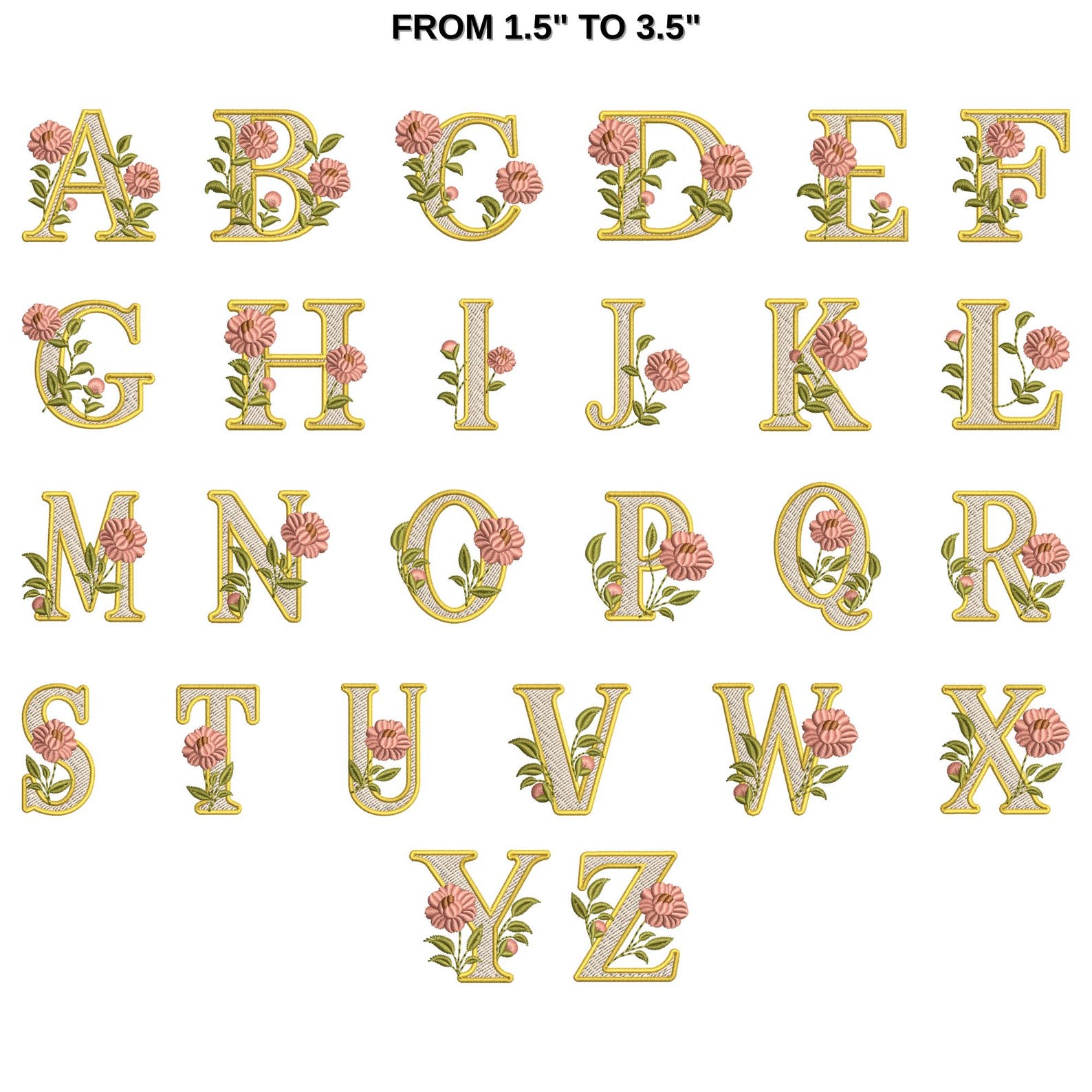 Floral Font Machine Embroidery Designs, A-Z Full Flower Alphabet ...